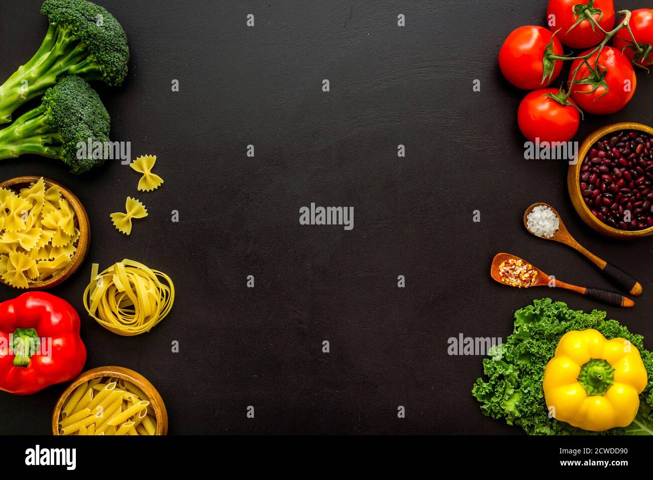 Healthy eating background with vegetables and herbs, top view Stock ...