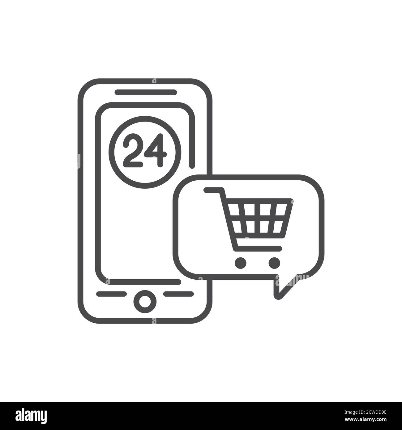 Online shopping mobile application in smartphone black line icon ...