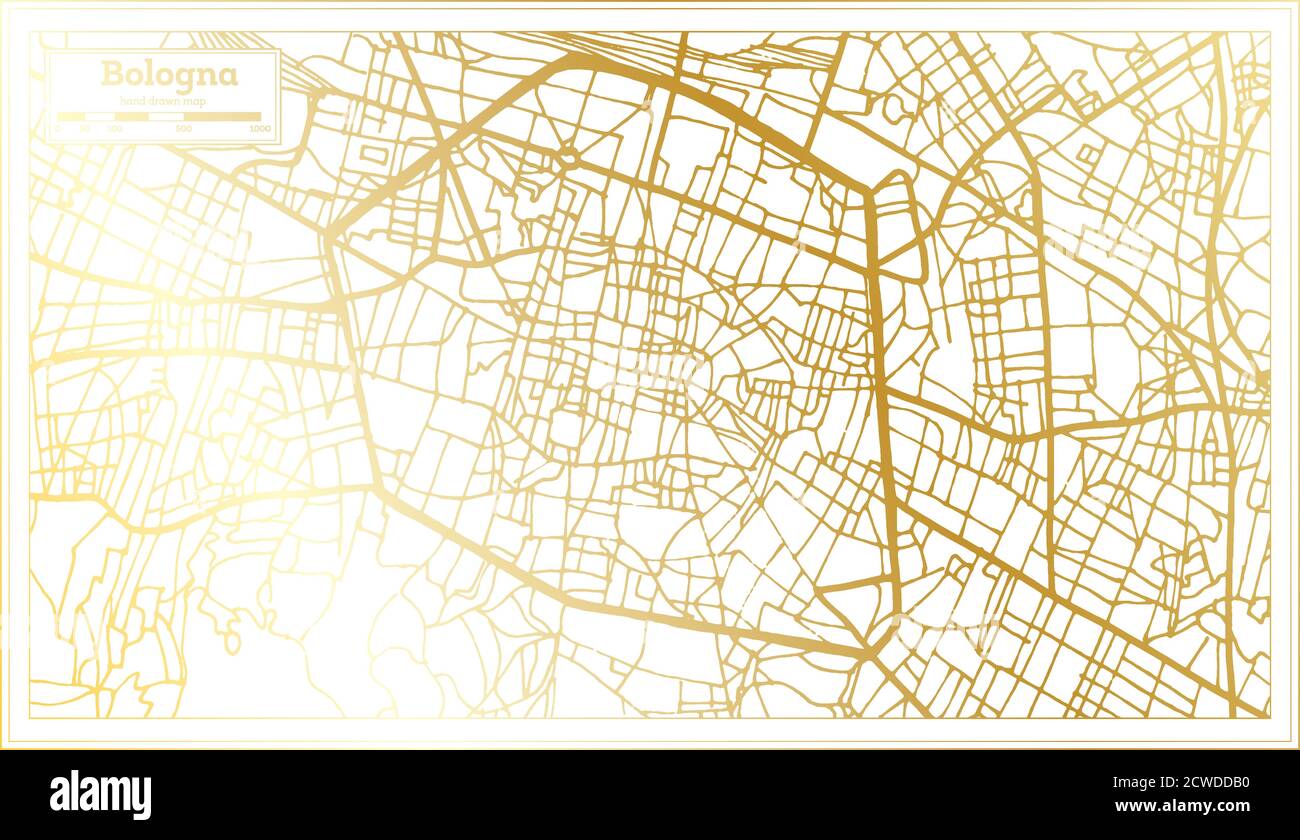 Bologna Italy City Map in Retro Style in Golden Color. Outline Map. Vector Illustration Stock ...