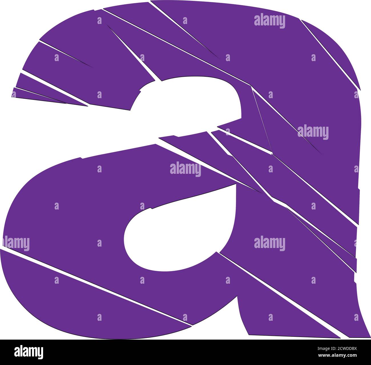 Colorful lowercase letter /a/ with fracture, broken, shattered effect ...