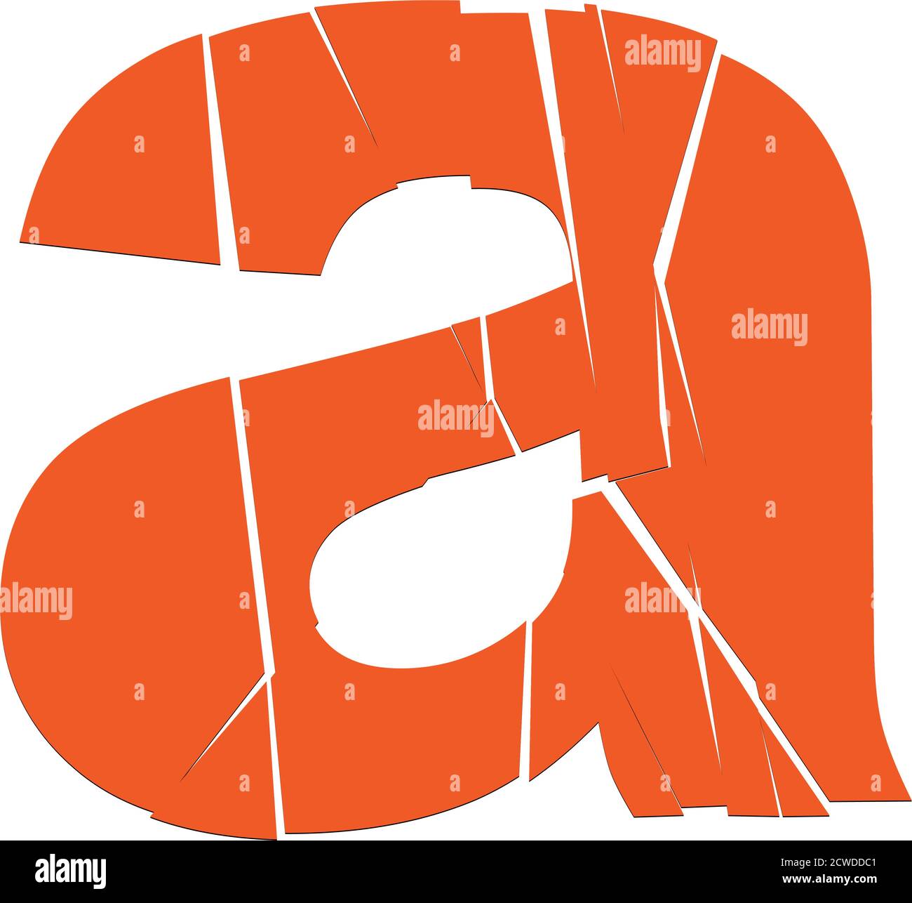 Colorful lowercase letter /a/ with fracture, broken, shattered effect ...