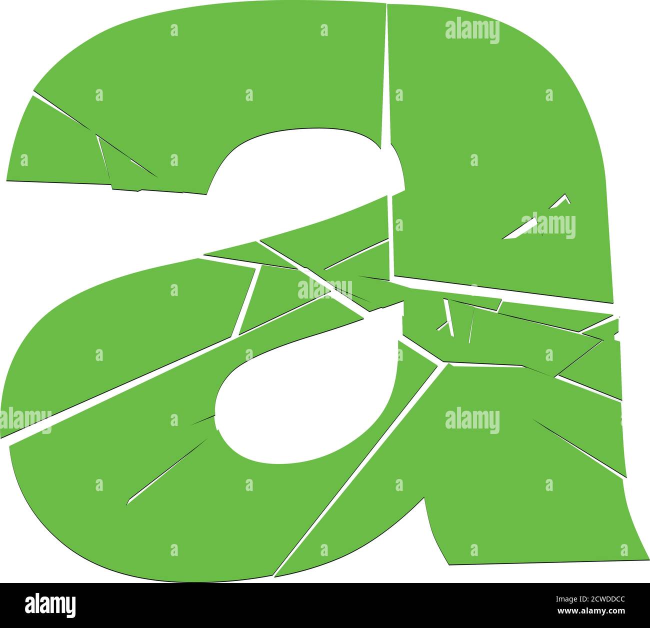Colorful lowercase letter /a/ with fracture, broken, shattered effect ...