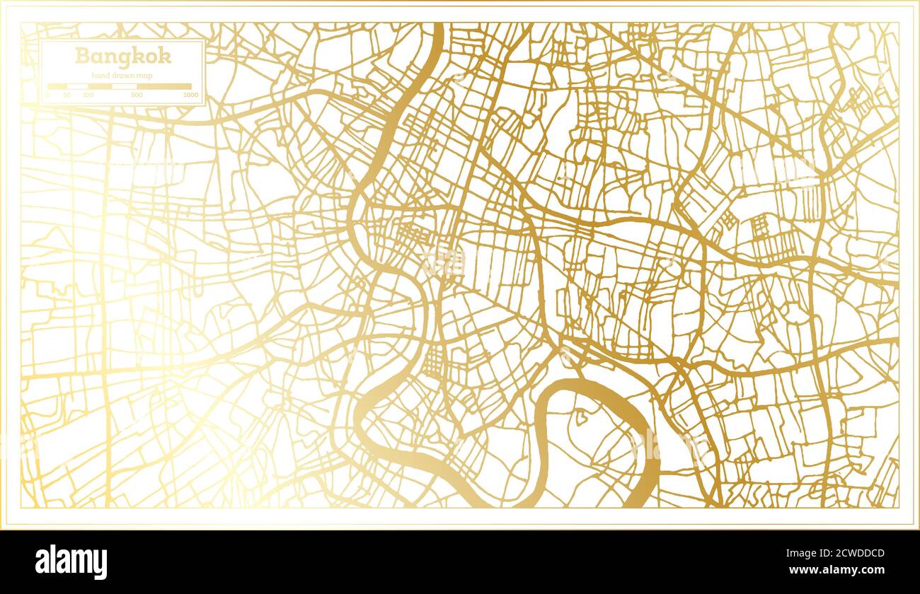 Bangkok Thailand City Map in Retro Style in Golden Color. Outline Map ...