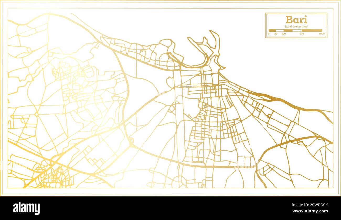 Bari Italy City Map in Retro Style in Golden Color. Outline Map. Vector ...