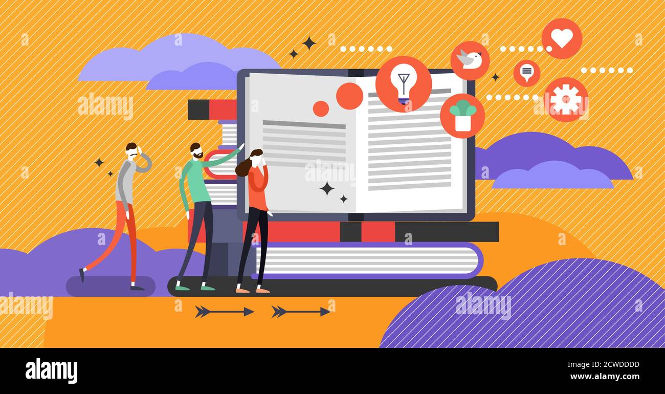 Self help book concept, flat vector illustration with open book and ...