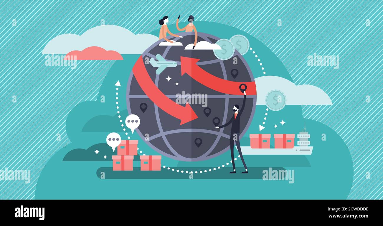 Globalisation flat vector illustration, people around the globe ...