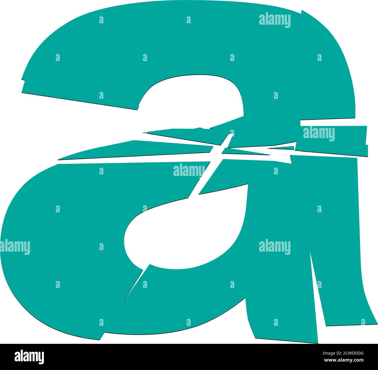 Colorful lowercase letter /a/ with fracture, broken, shattered effect ...