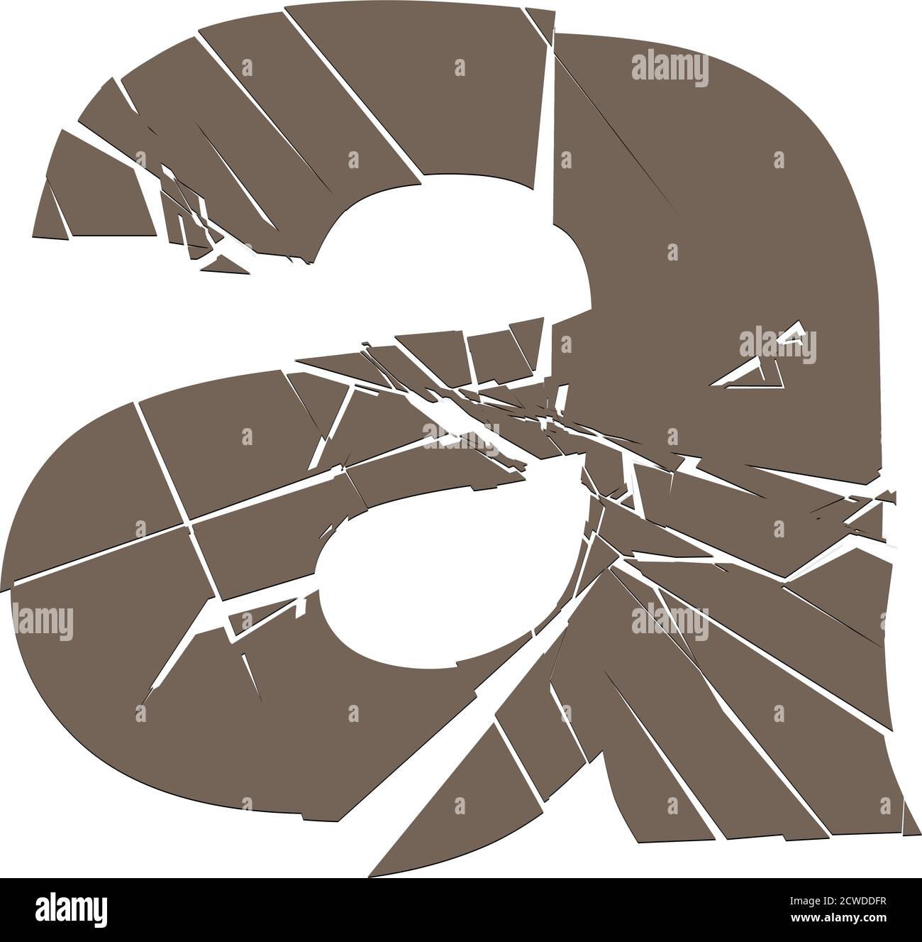Colorful lowercase letter /a/ with fracture, broken, shattered effect ...