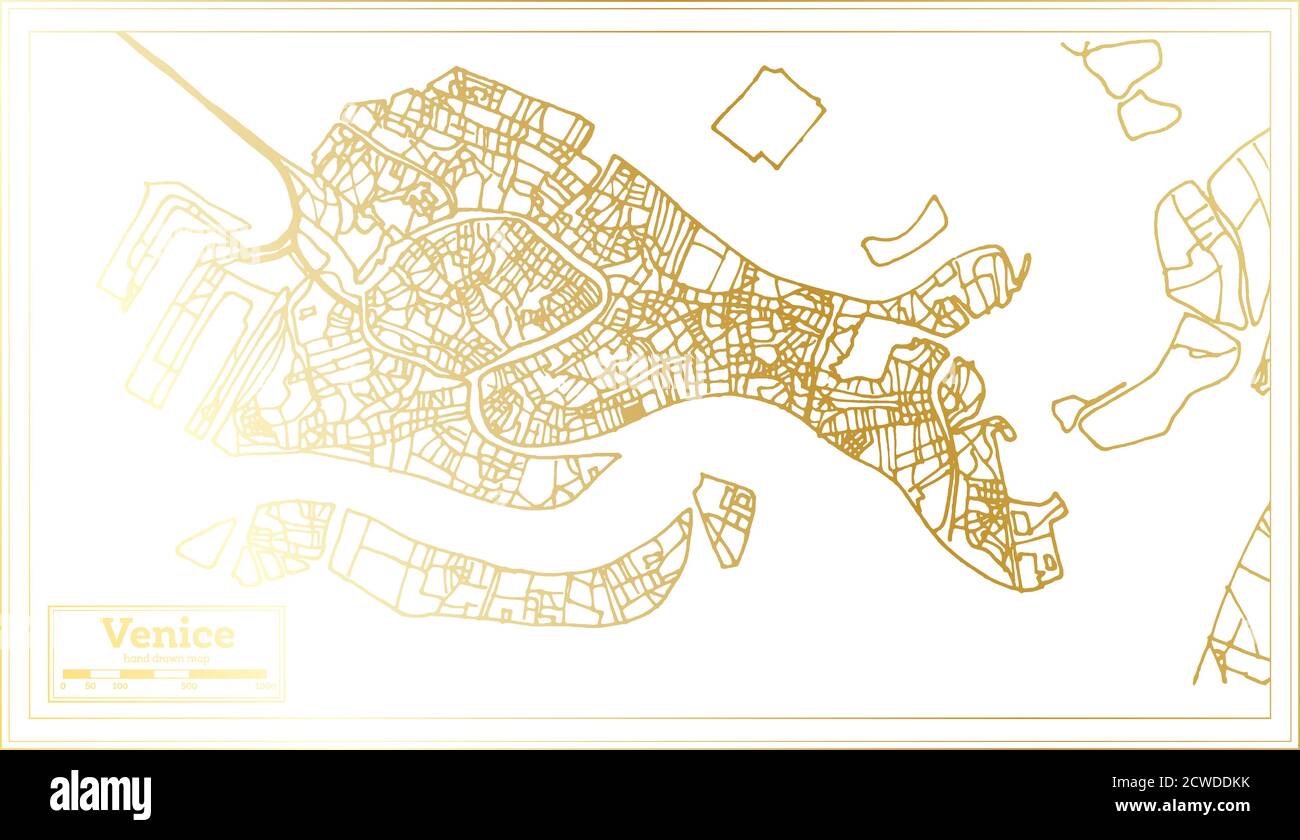 Venice Italy City Map in Retro Style in Golden Color. Outline Map ...