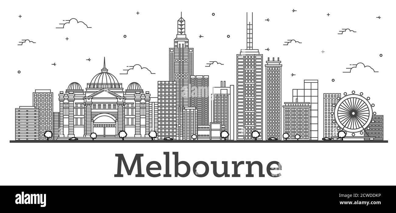 Outline Melbourne Australia City Skyline with Modern and Historic ...