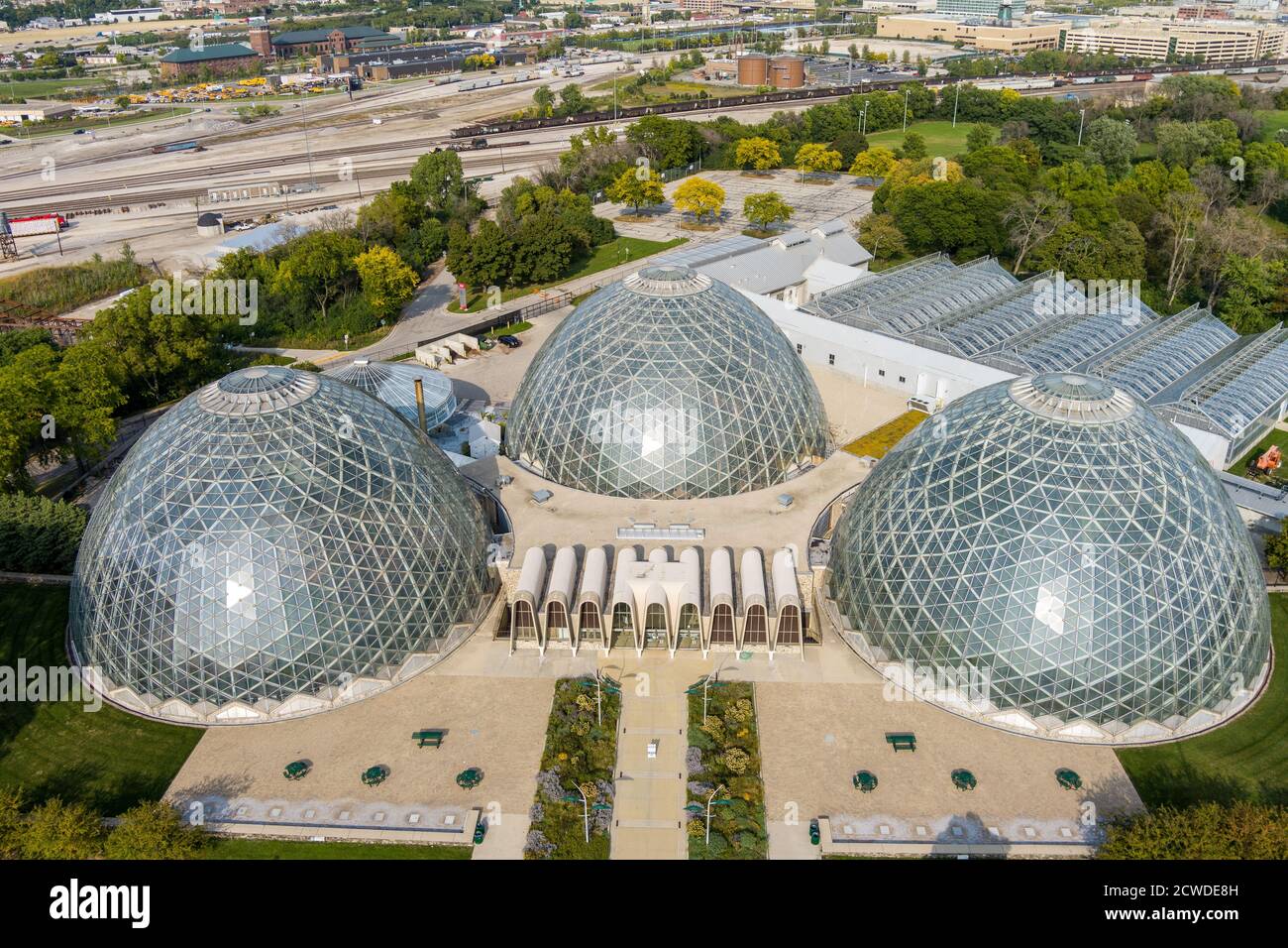 Milwaukee, WI: 23 September 2020: An aerial image of the Mitchell domes ...