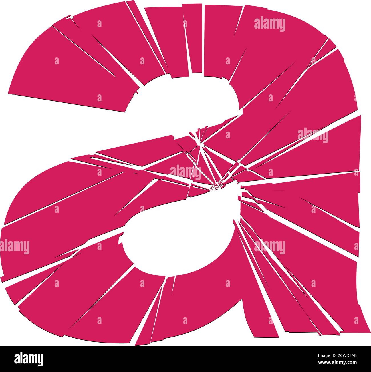 Colorful lowercase letter /a/ with fracture, broken, shattered effect ...