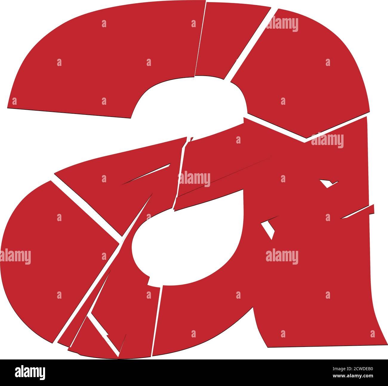 Colorful lowercase letter /a/ with fracture, broken, shattered effect ...