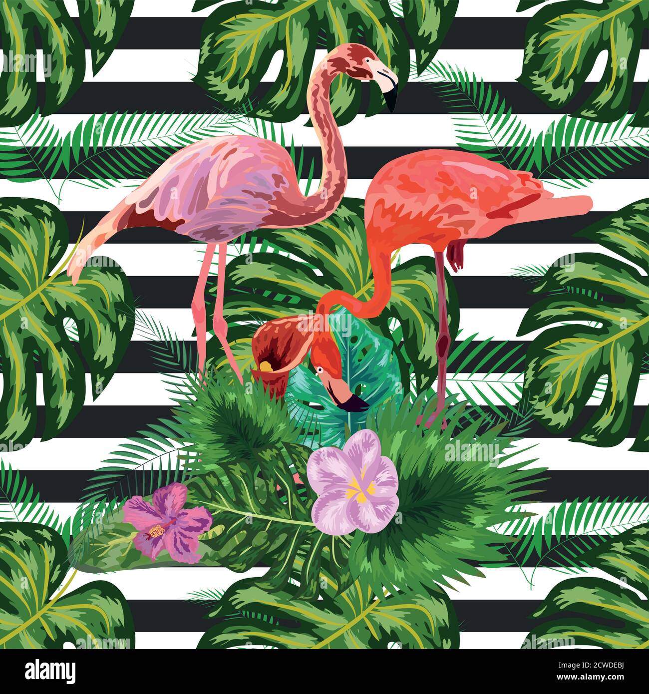 Seamless pattern with dark blue grunge stripes and pink flamingo. Pink ...