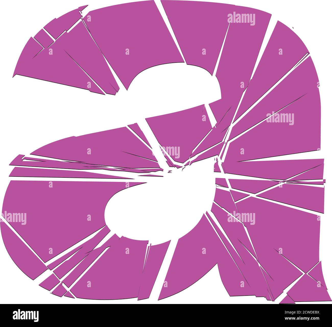 Colorful lowercase letter /a/ with fracture, broken, shattered effect ...