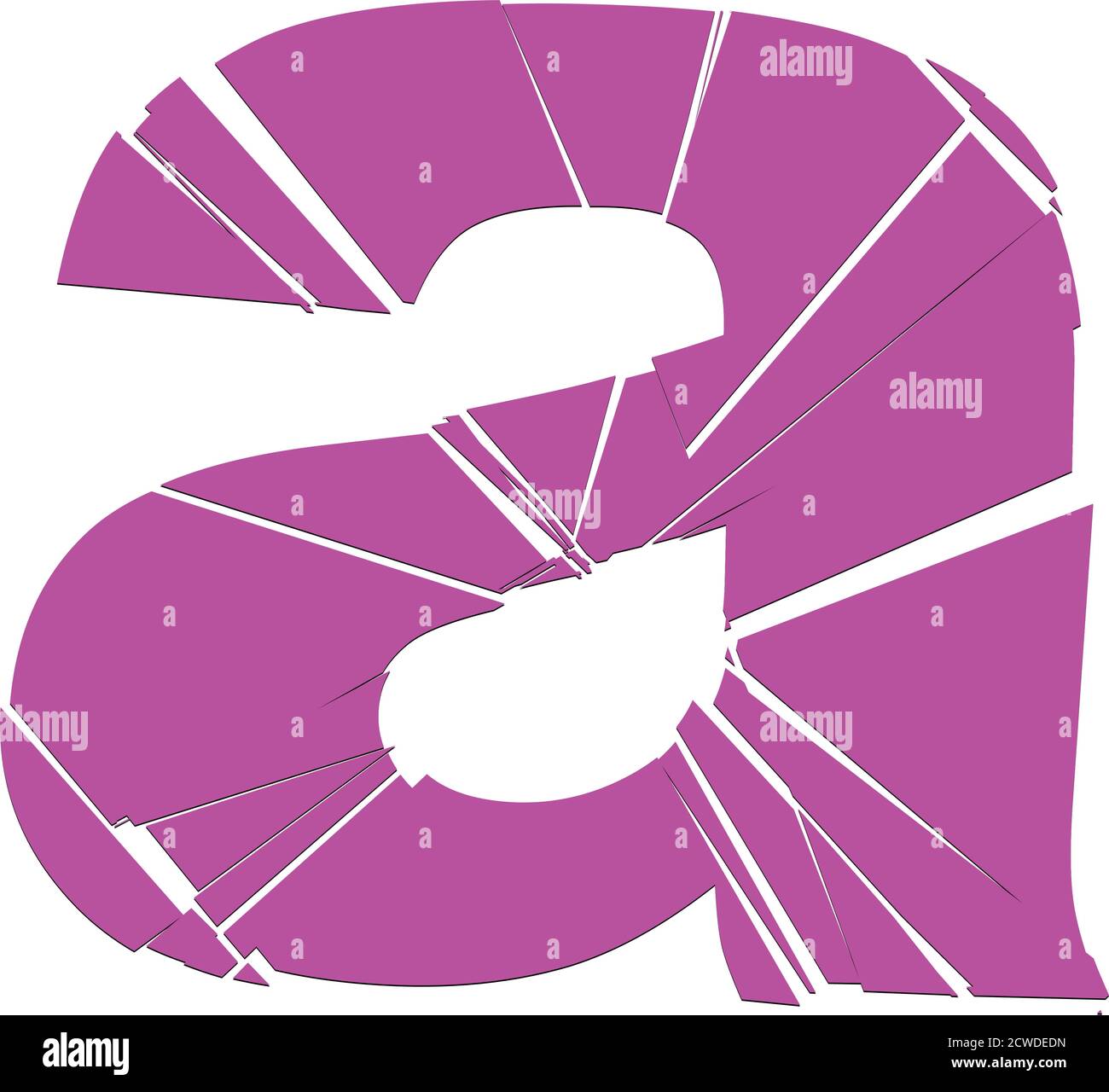 Colorful lowercase letter /a/ with fracture, broken, shattered effect ...