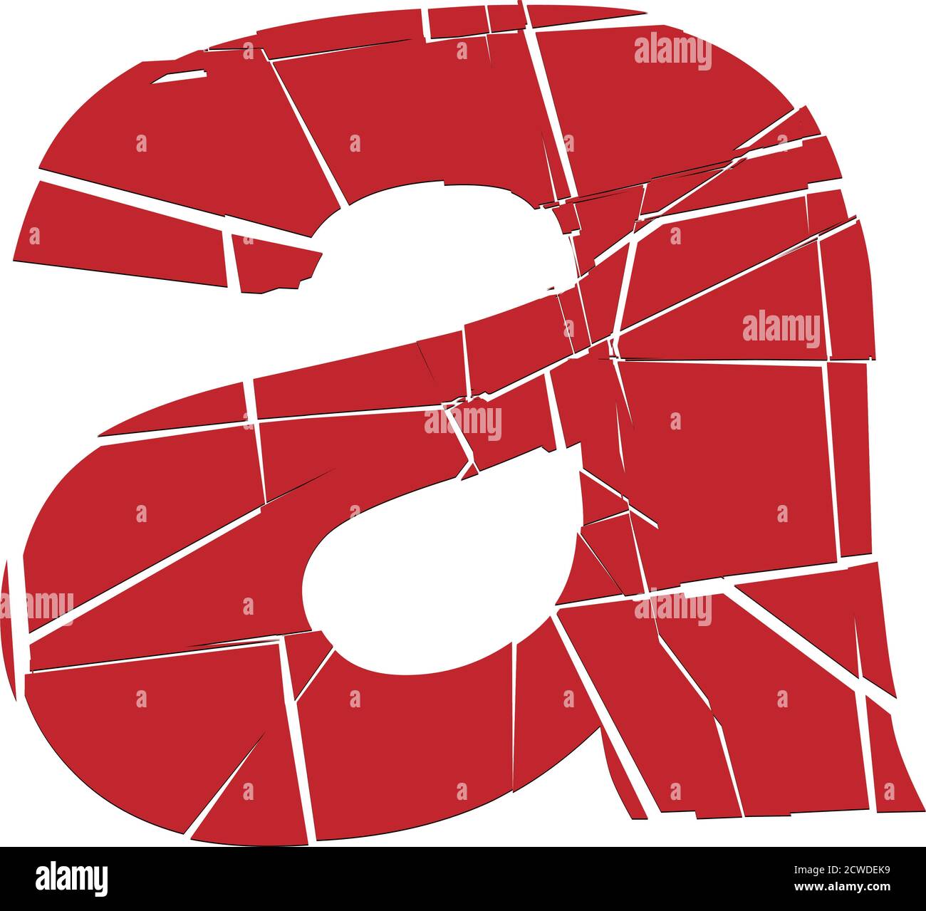 Colorful lowercase letter /a/ with fracture, broken, shattered effect ...