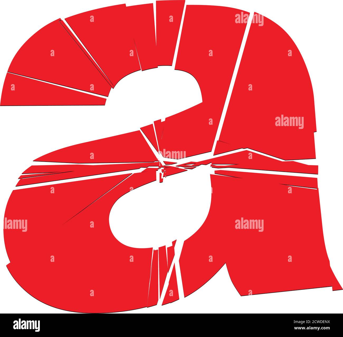 Colorful lowercase letter /a/ with fracture, broken, shattered effect ...