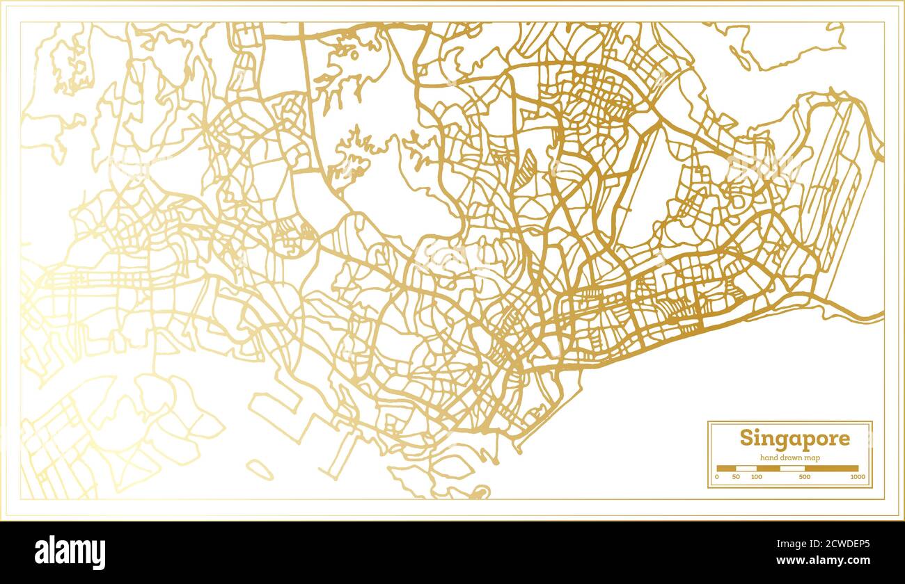 Singapore City Map in Retro Style in Golden Color. Outline Map. Vector ...