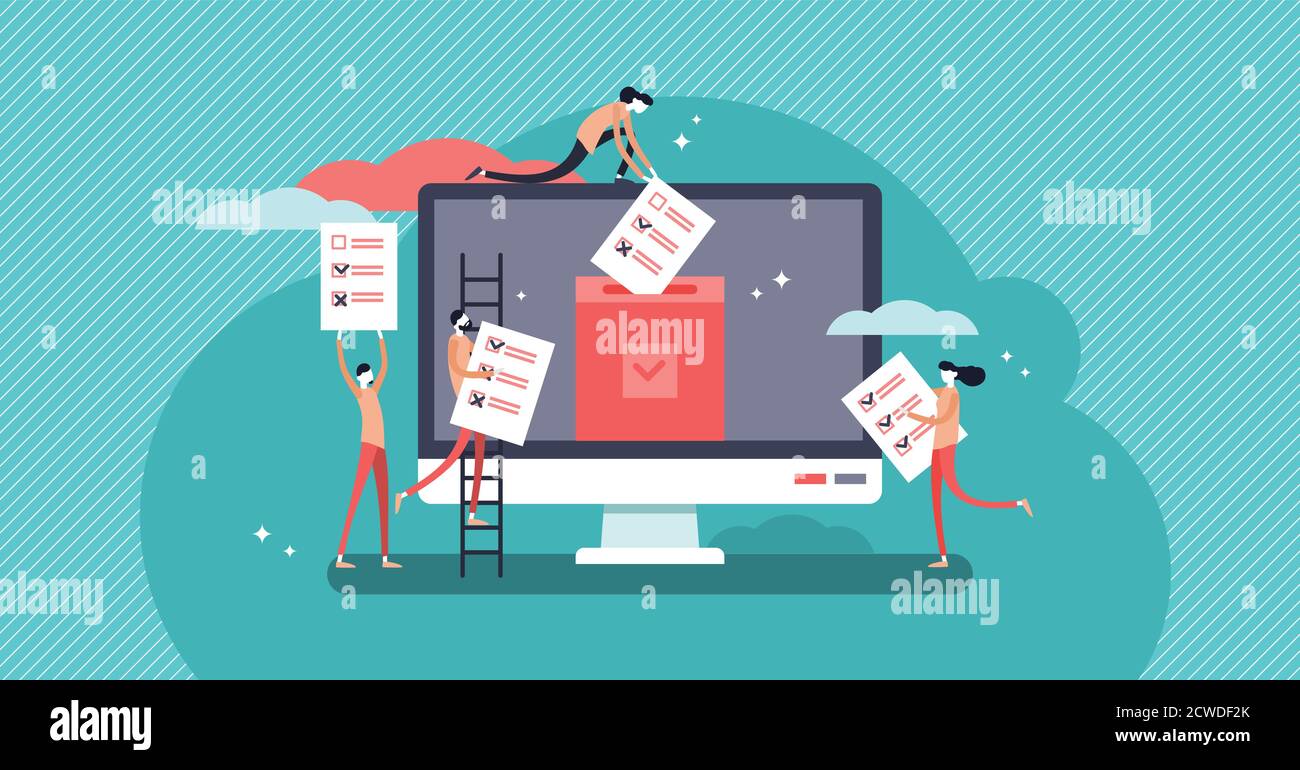 Online voting mini people concept flat vector illustration with ...