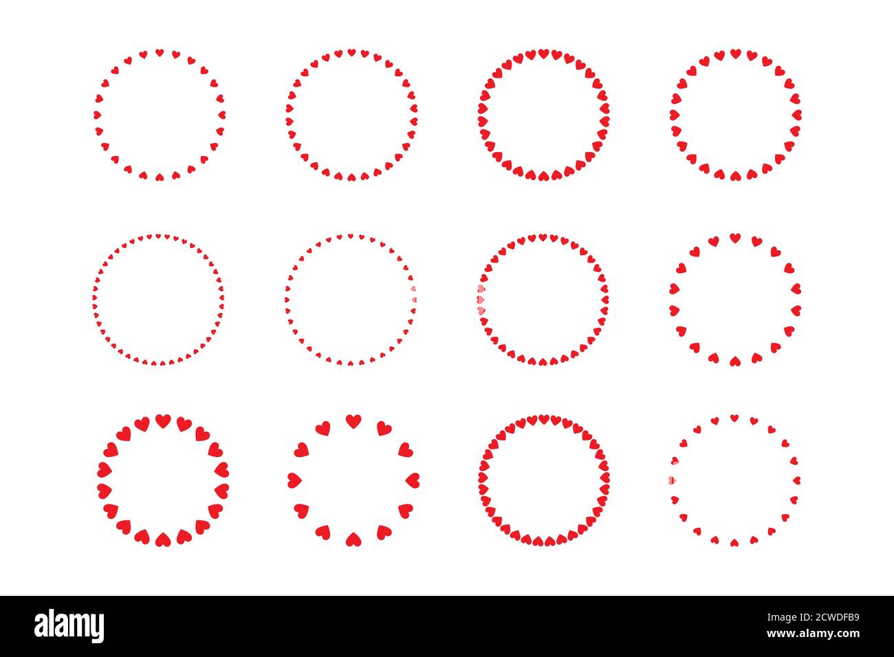 Round frame of hearts, isolated vector romantic round frames with ...
