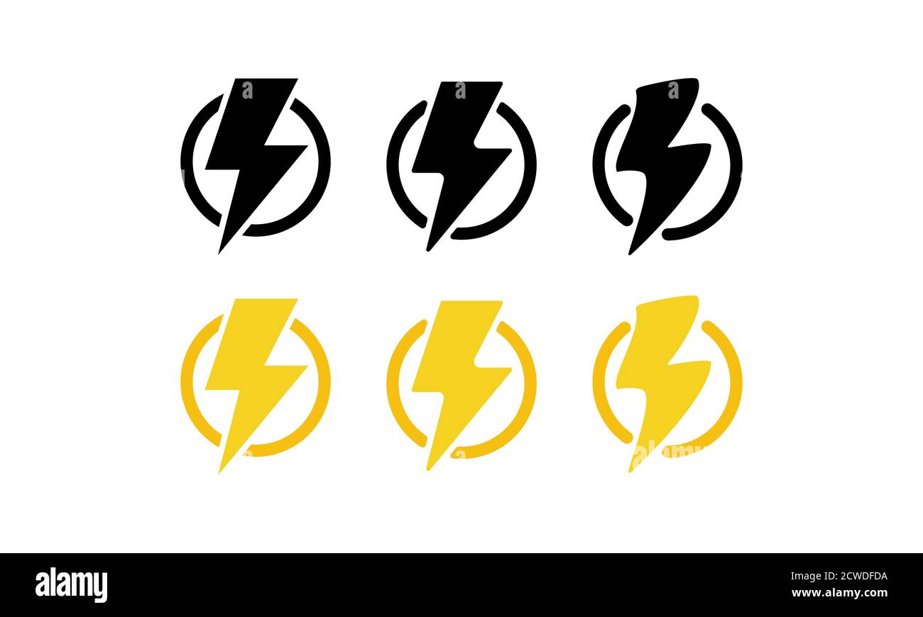 Lightning bolt icon set. Flash. Thunderstorm. Vector on isolated white background. EPS 10 Stock ...