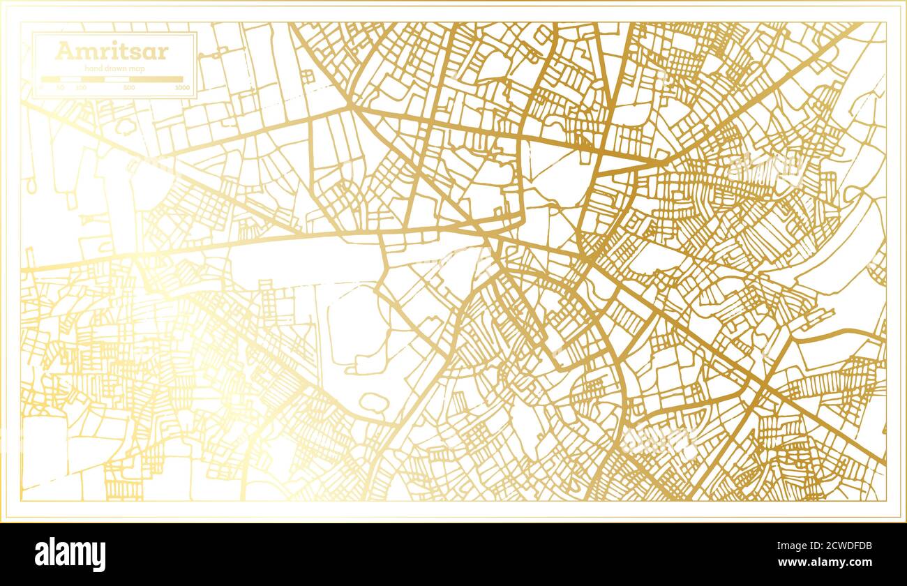 Amritsar India City Map in Retro Style in Golden Color. Outline Map ...