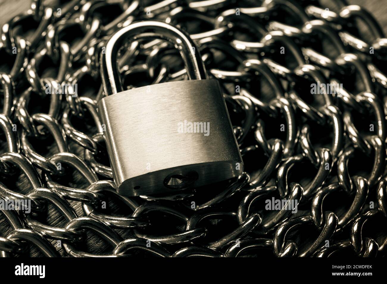 closeup stainless steel chain and padlock, security concept Stock Photo ...