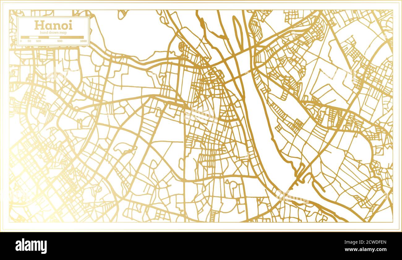 Hanoi Vietnam City Map in Retro Style in Golden Color. Outline Map ...