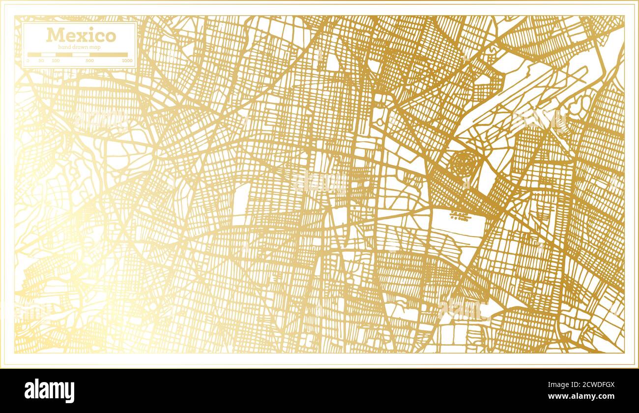Mexico City Map in Retro Style in Golden Color. Outline Map. Vector ...