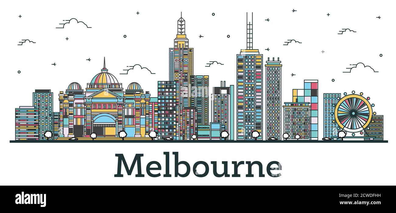 Outline Melbourne Australia City Skyline with Color Buildings Isolated ...