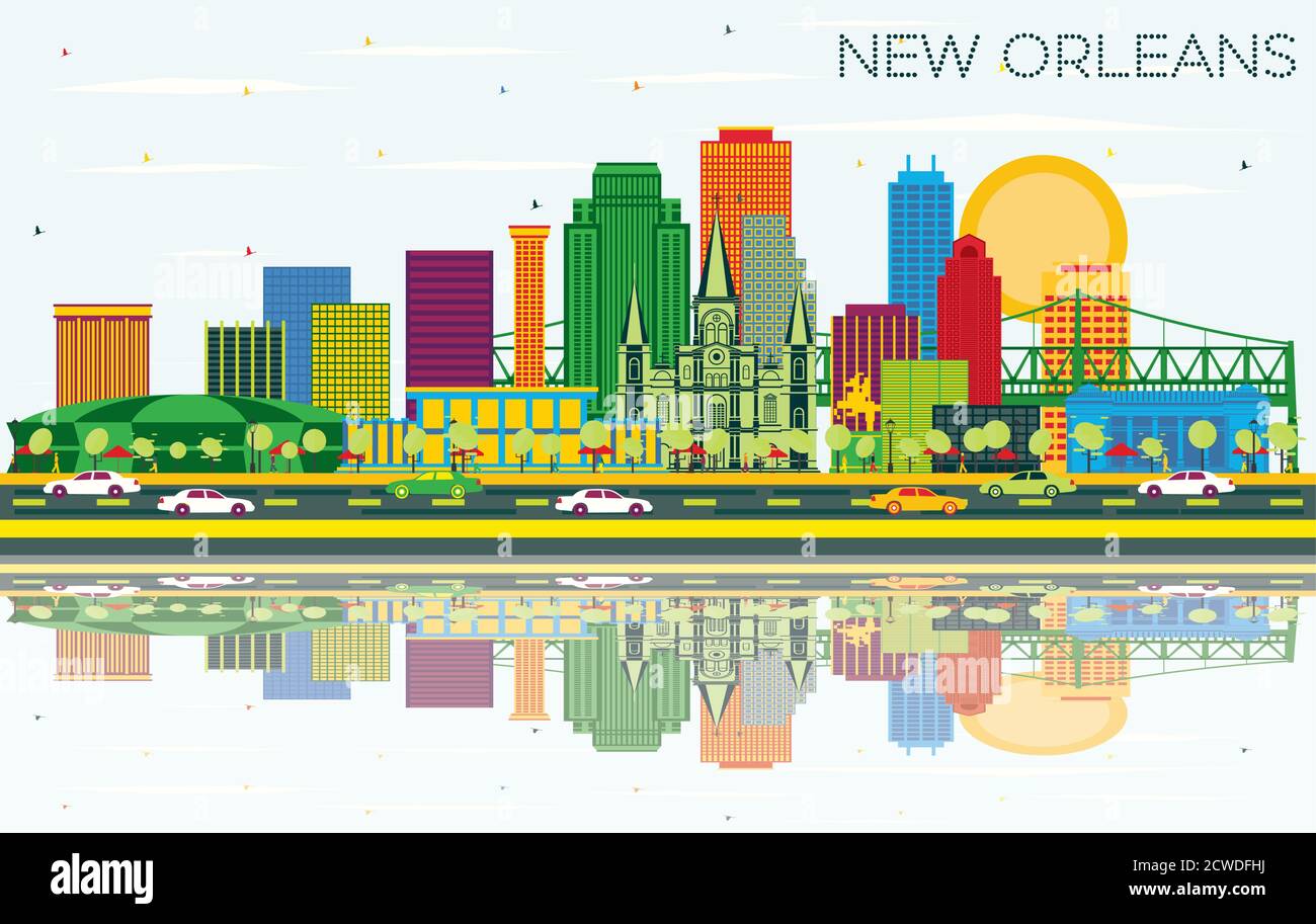 New Orleans Louisiana City Skyline with Color Buildings, Blue Sky and ...