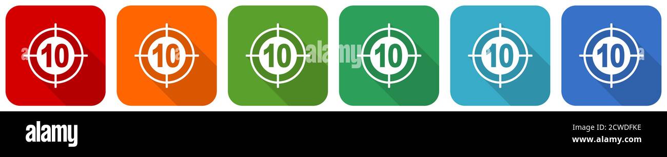 Target icon set, flat design vector illustration in 6 colors options ...