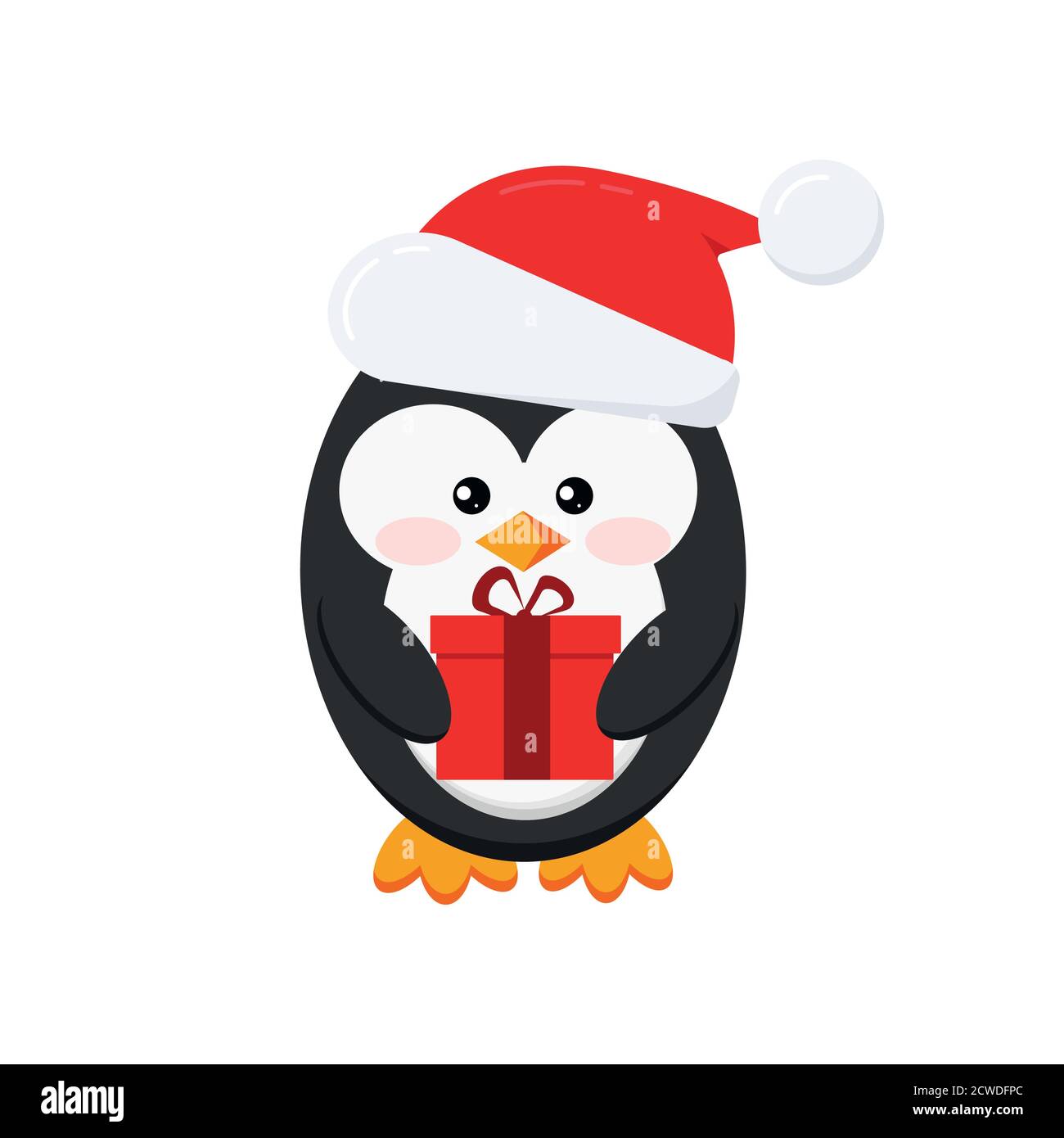 Cute christmas penguin boy with red x-mas gift isolated on white ...