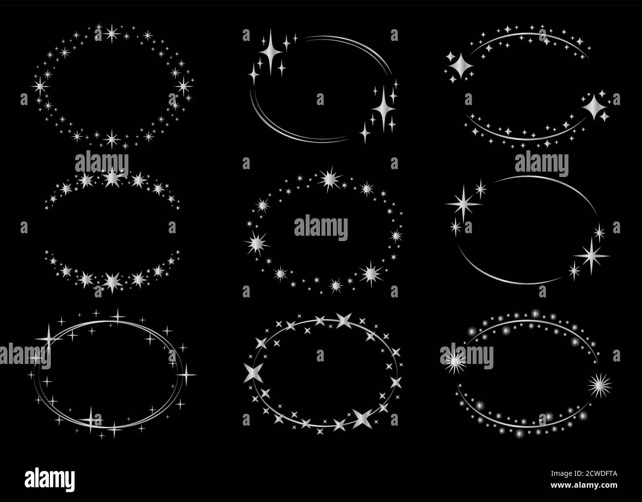 Vector set of golden stars round frames. Wreaths for design, logo ...