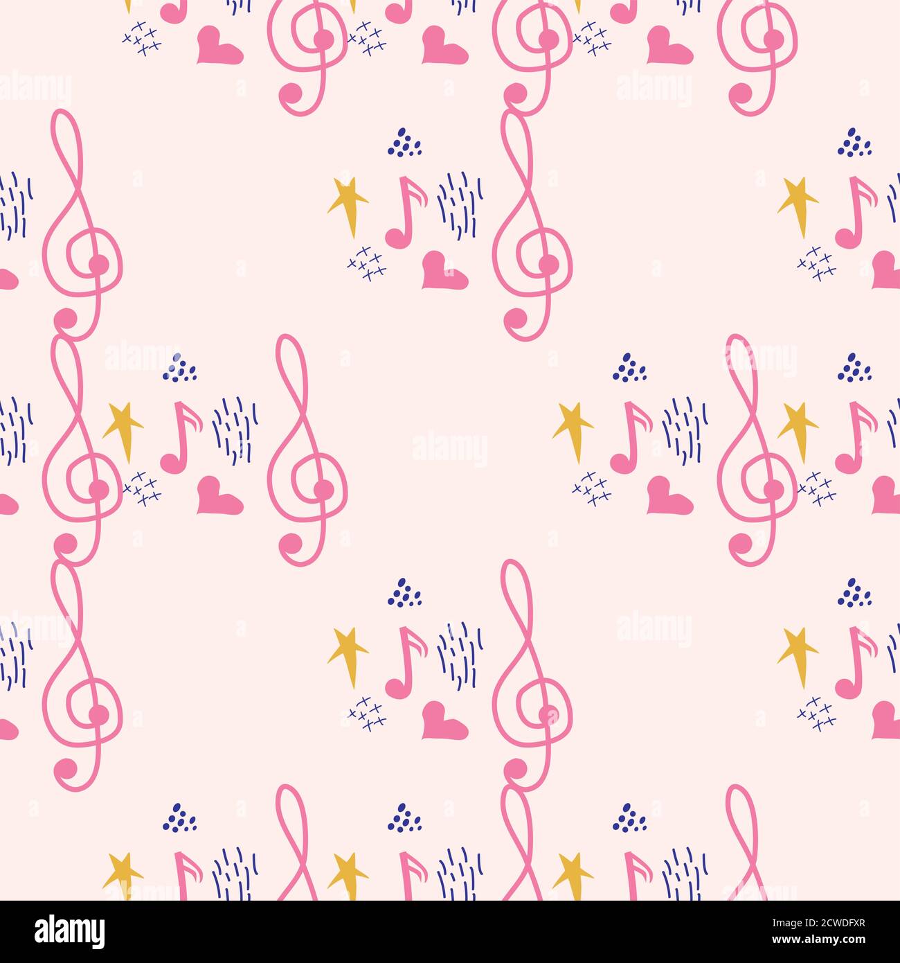 Pink, blue pastel texture with musical notes and a treble clef ...