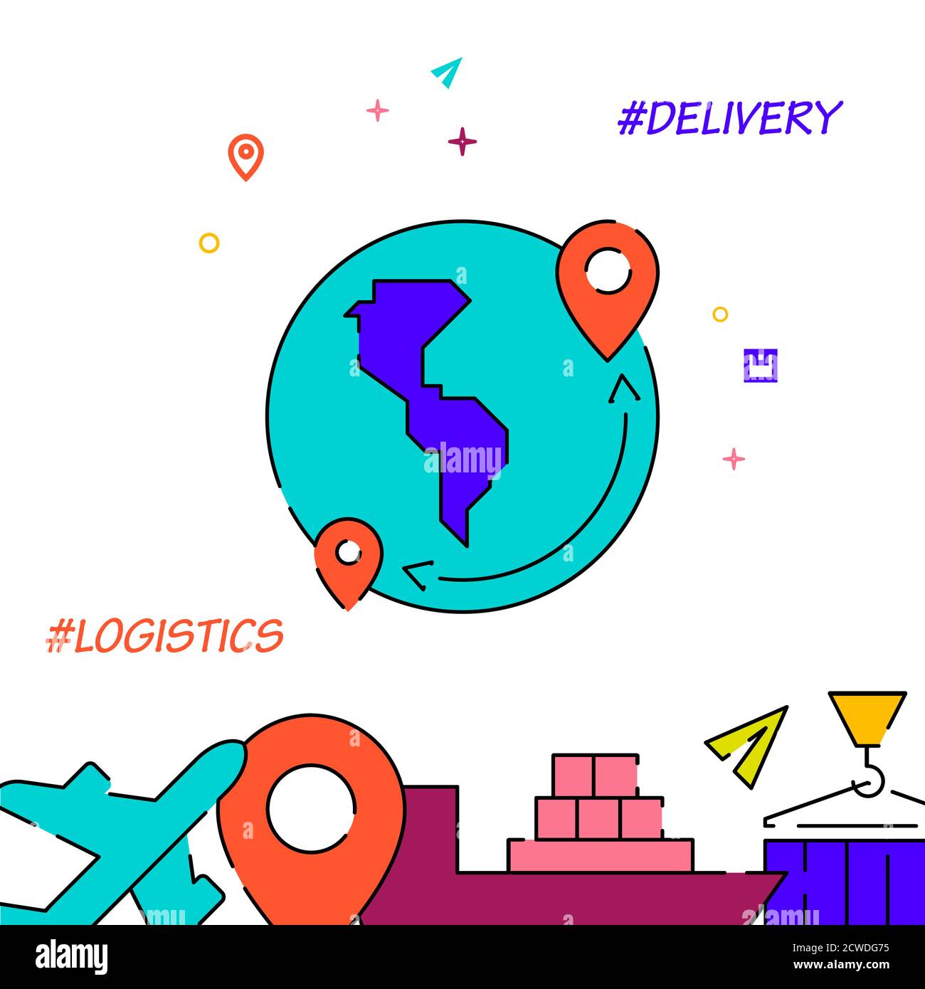 Worldwide delivery filled line vector icon, simple illustration, cargo ...
