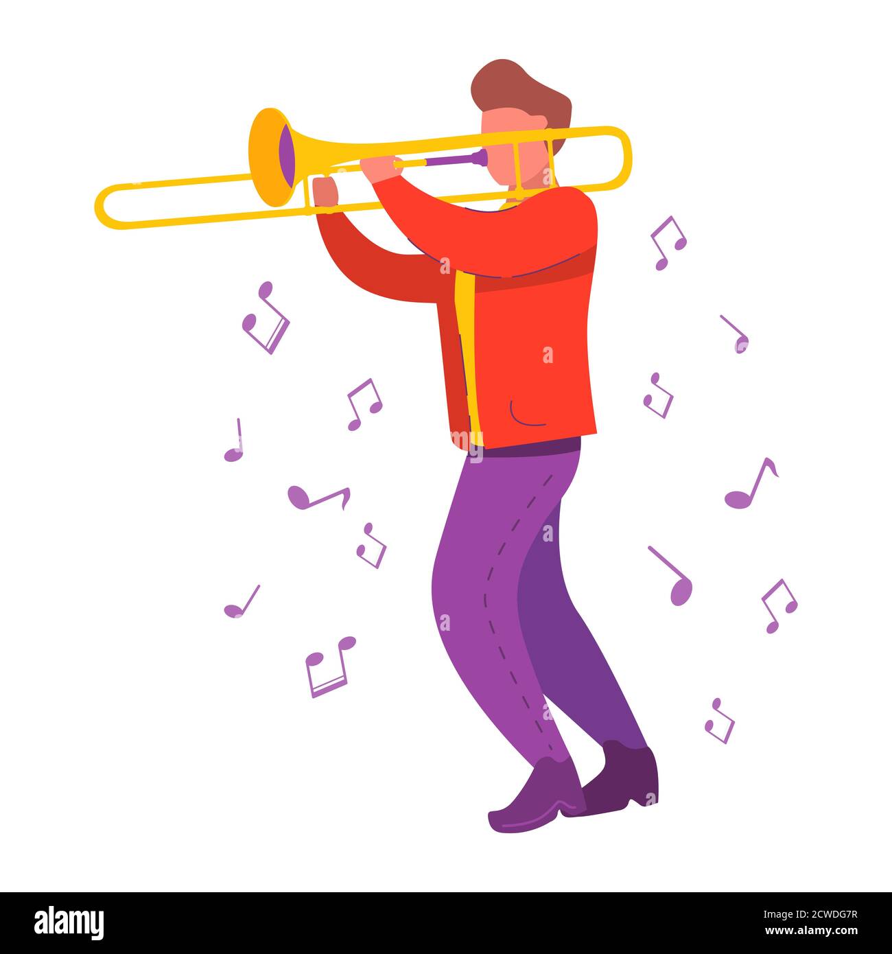 Man playing the trombone. Funky jazz musician. Modern flat vector ...