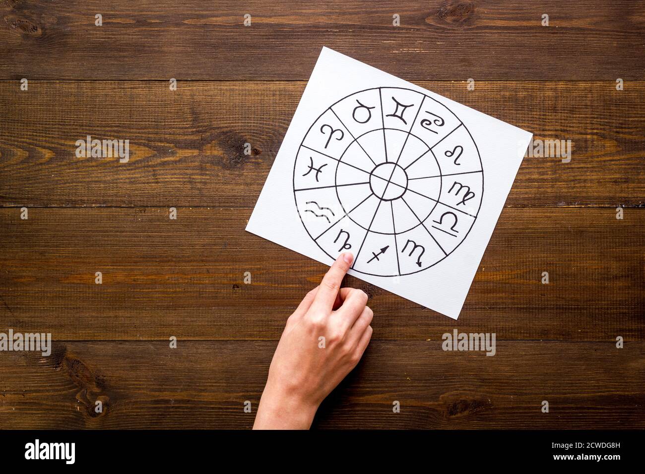 Astrological horoscope with female hand choosing Zodiac signs Stock ...