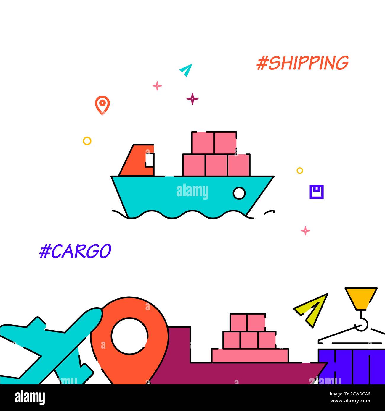 Container ship filled line vector icon, simple illustration, cargo and ...