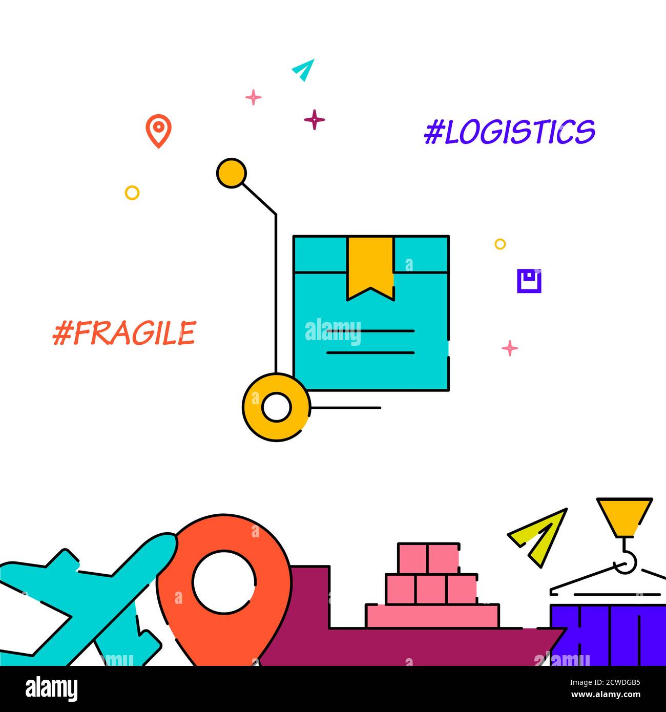 Fragile delivery filled line vector icon, simple illustration, cargo ...