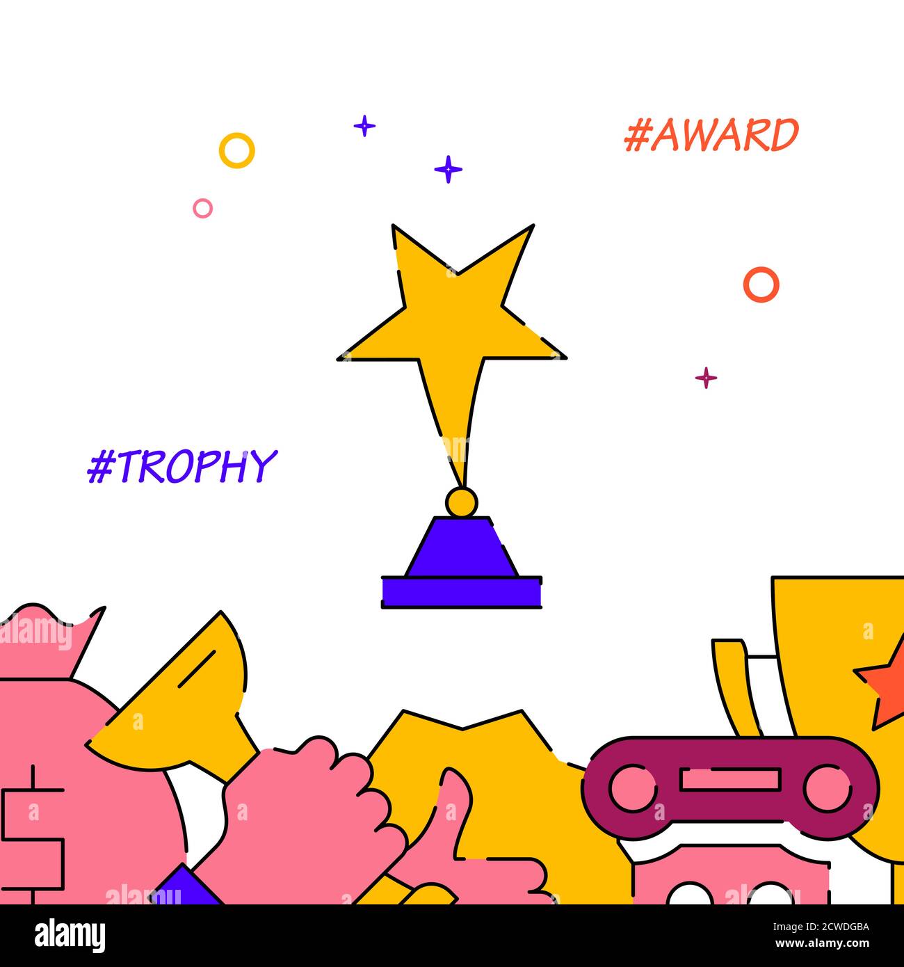 Star trophy filled line vector icon, simple illustration, reward ...