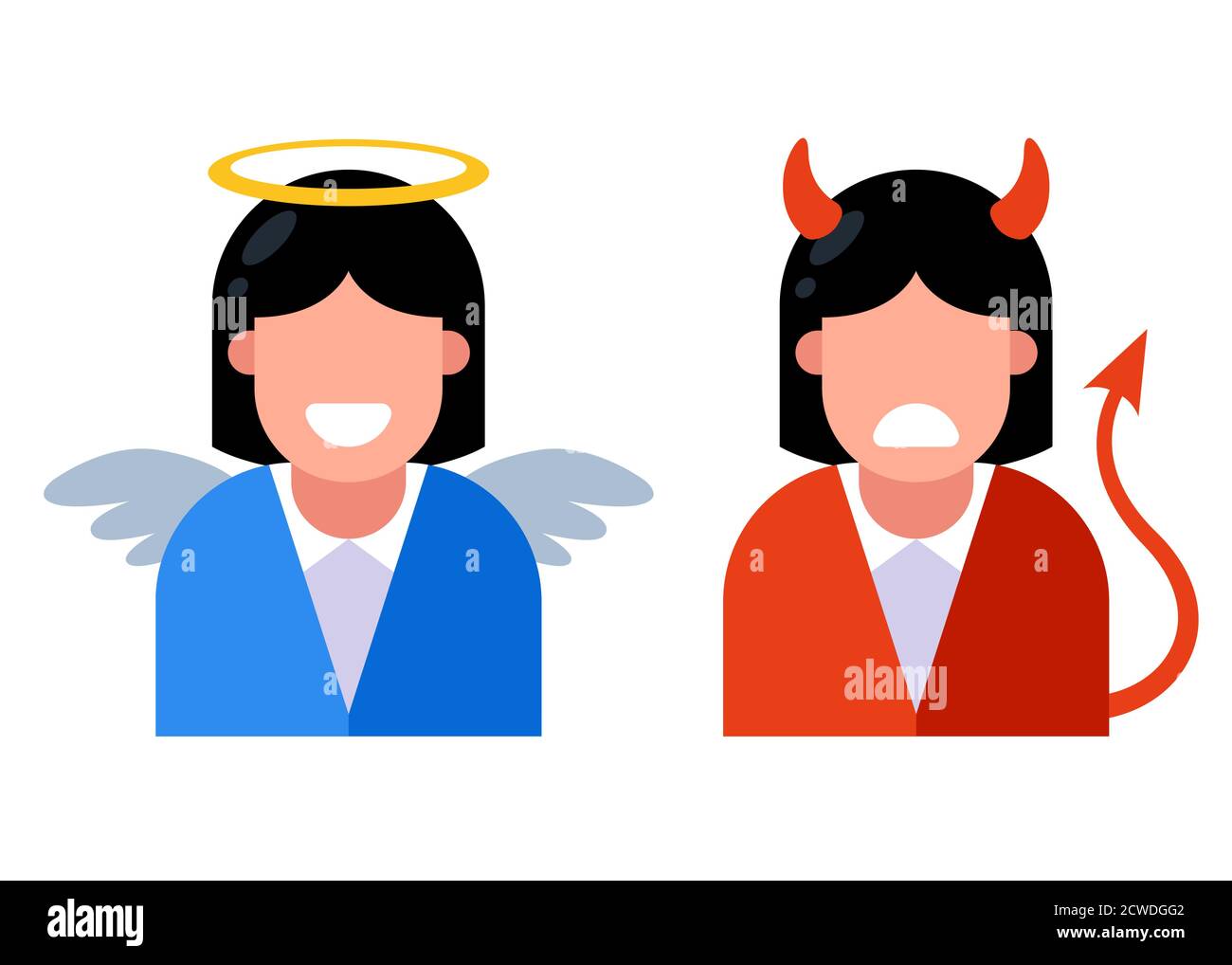 icon girl angel and girl demon. moral choice between good and bad. flat ... icon girl angel and girl demon. moral choice between good and bad. flat ...
