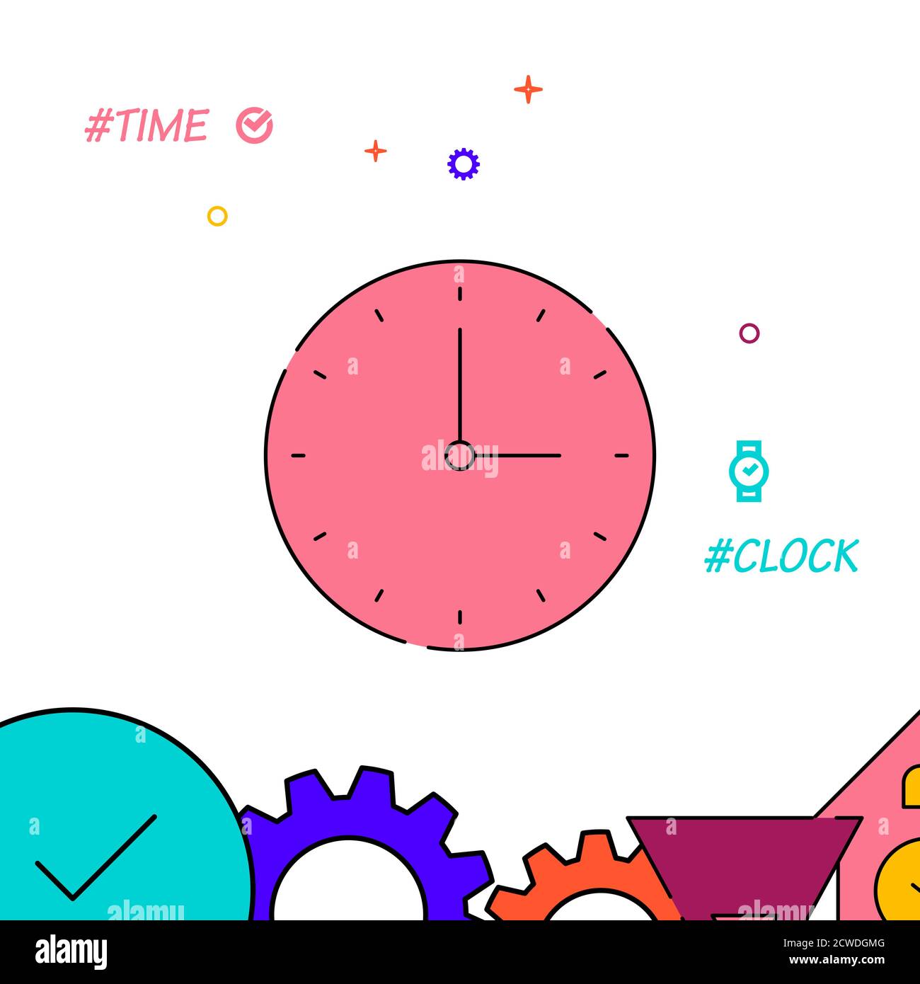 Round analog clock filled line vector icon, simple illustration, clock ...
