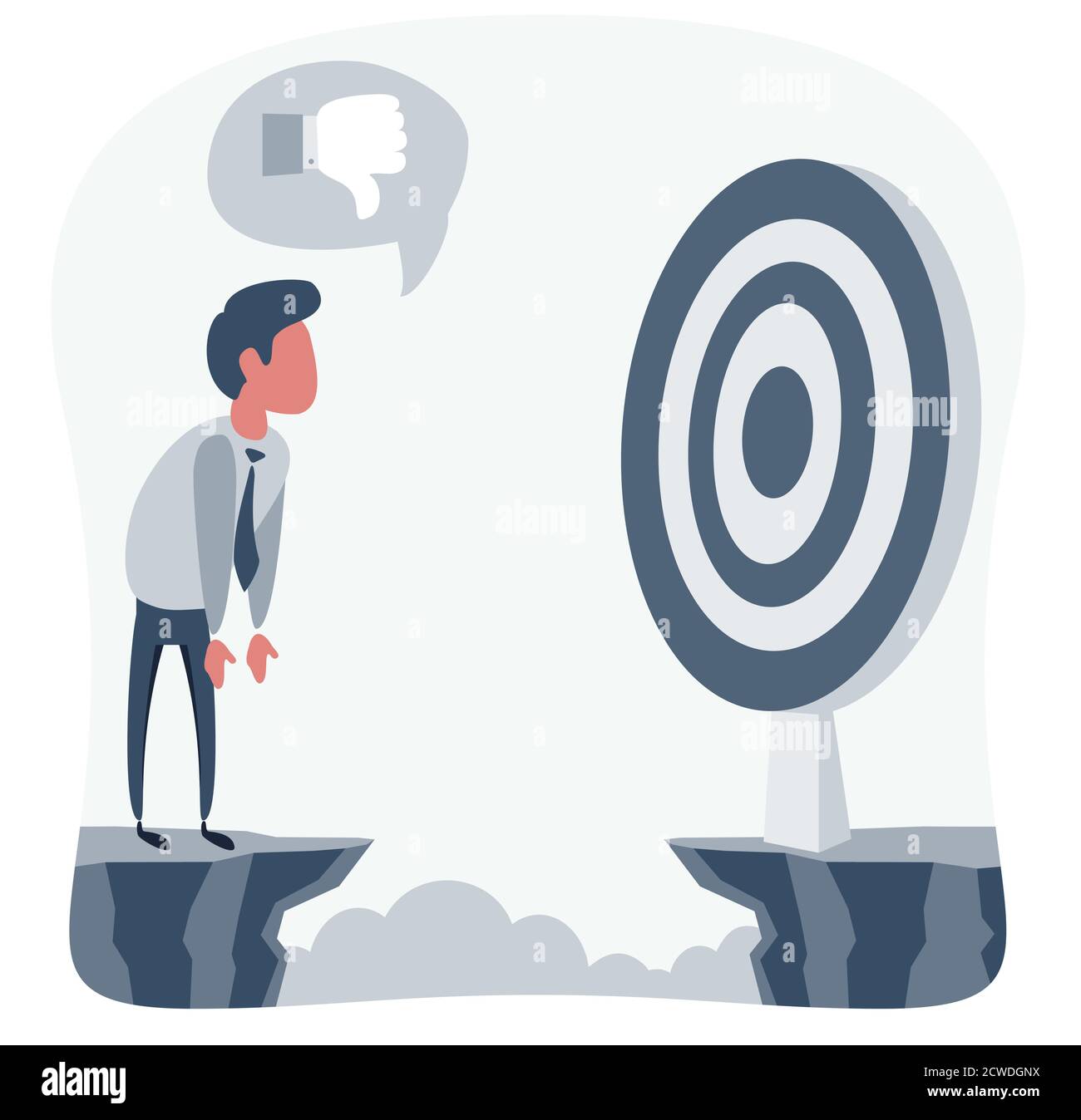 Businessman in front of a gap and looking for the target. Goal ...