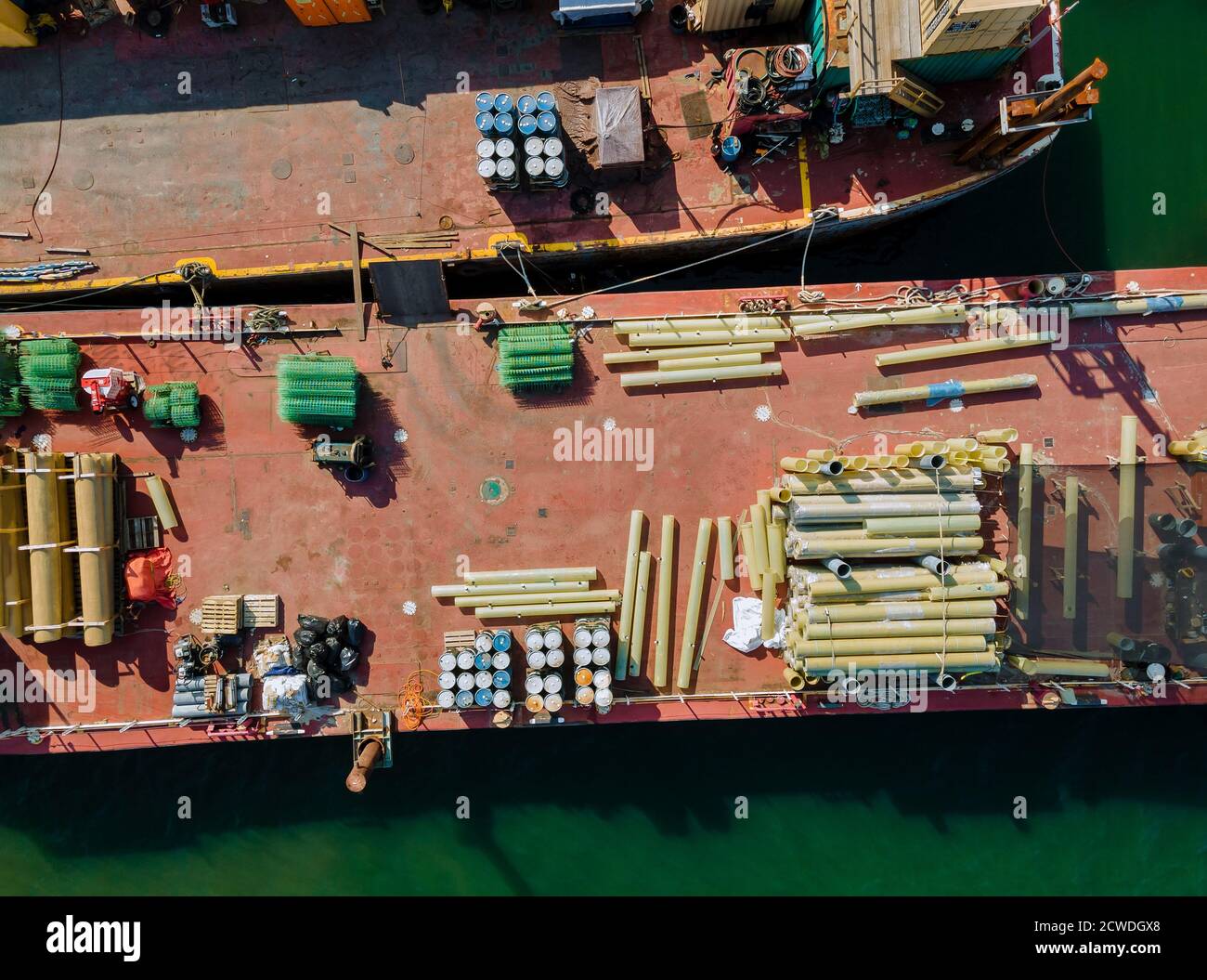 Aerial view of floating cargo transportation by construction materials ...