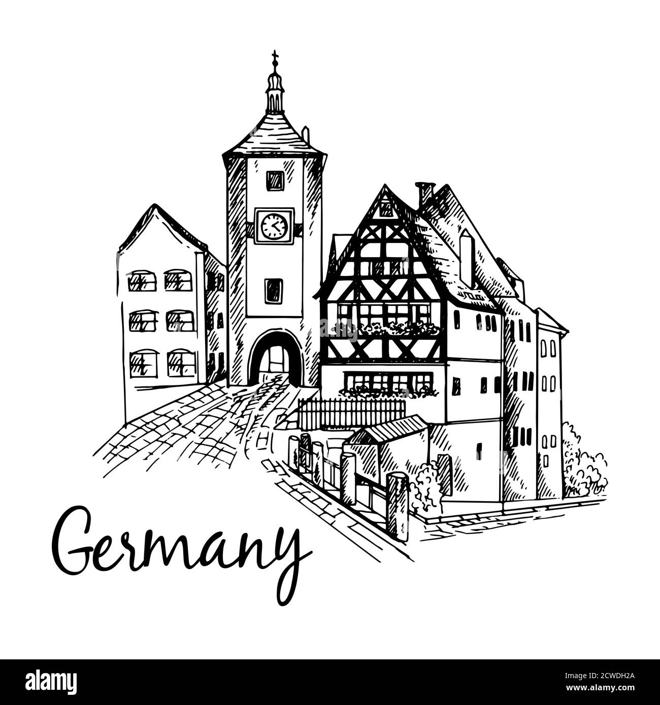 Poster card composition of German city scape isolated on white ...