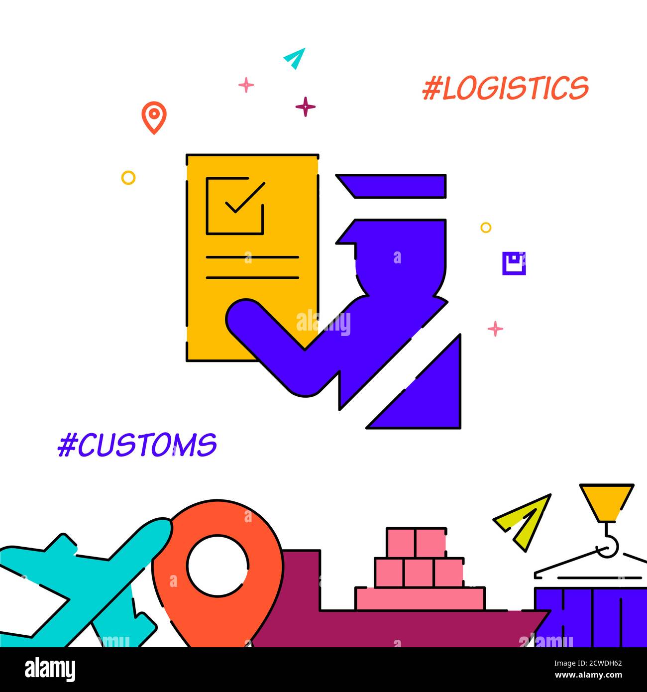 Customs officer filled line vector icon, simple illustration, cargo and ...