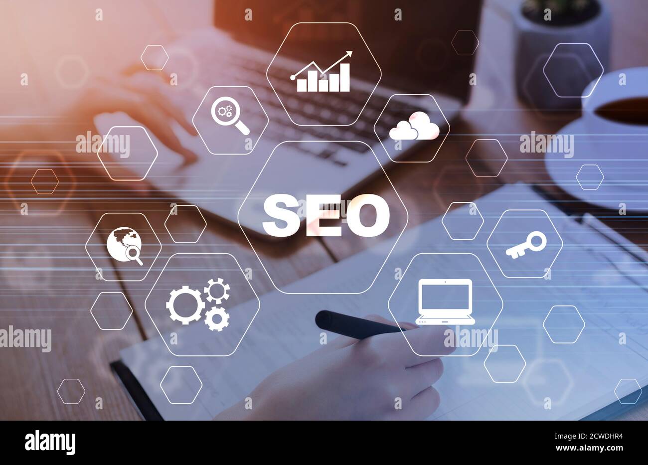 Female Seo-Optimization Specialist Working Sitting In Office, Collage ...