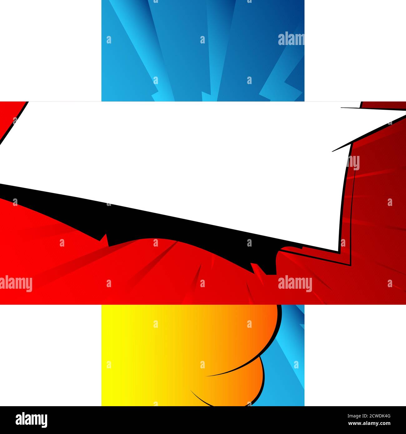 Comic book backgrounds on each others in cross shape with white corners ...